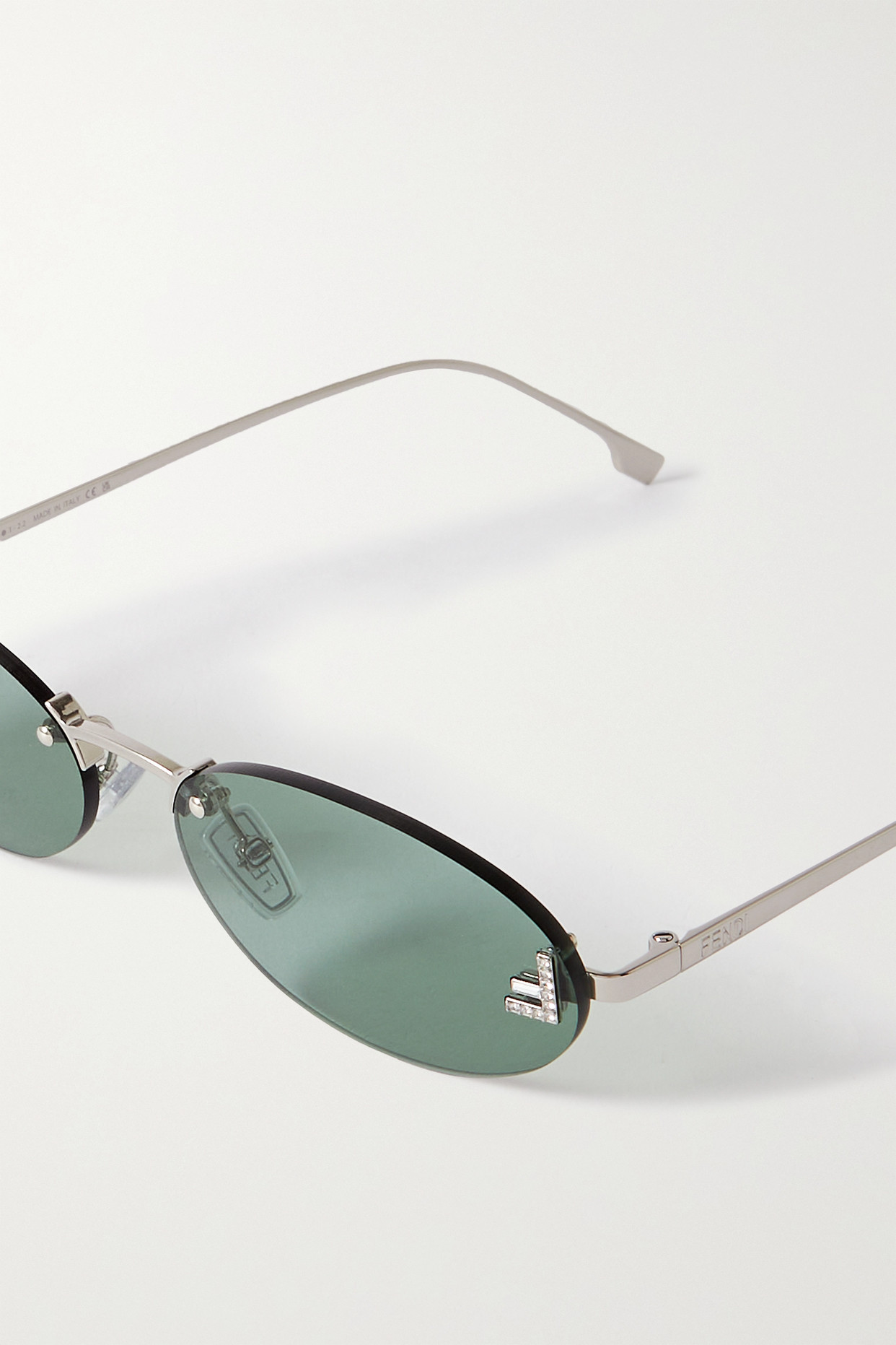 Fendi Oval-Frame Silver-Tone Sunglasses - Green - 30% Off 