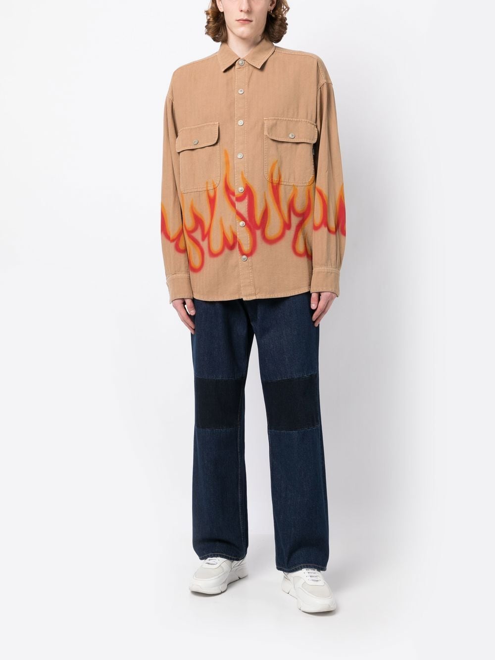 PALM ANGELS flame-print long-sleeve shirt