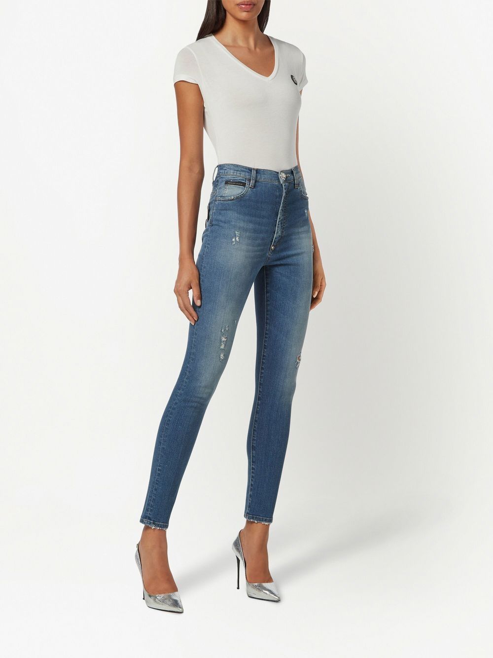 PHILIPP PLEIN High-Rise Ripped Skinny Jeans