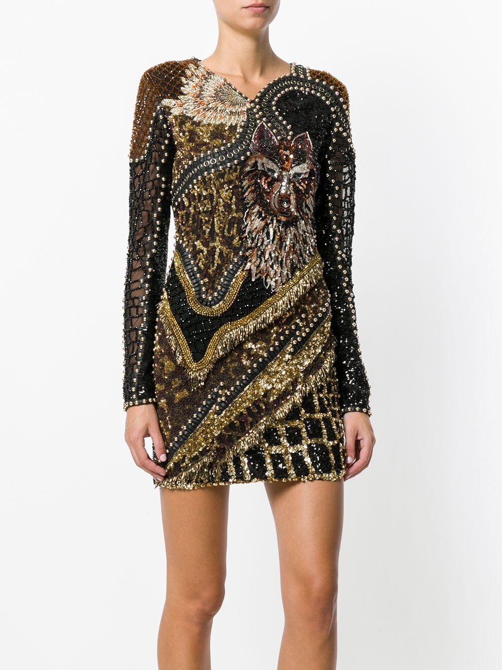 Balmain Embellished Wolf Design dress - Black Balmain Embellished Wolf Design dress - Black