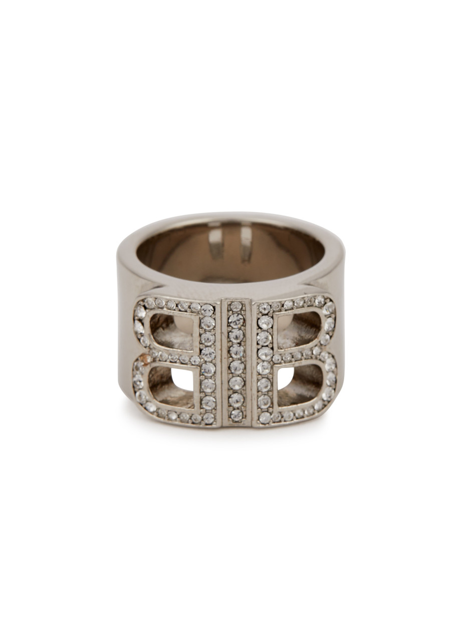 Balenciaga Bb Embellished -Tone Ring In Silver - 40% Off
