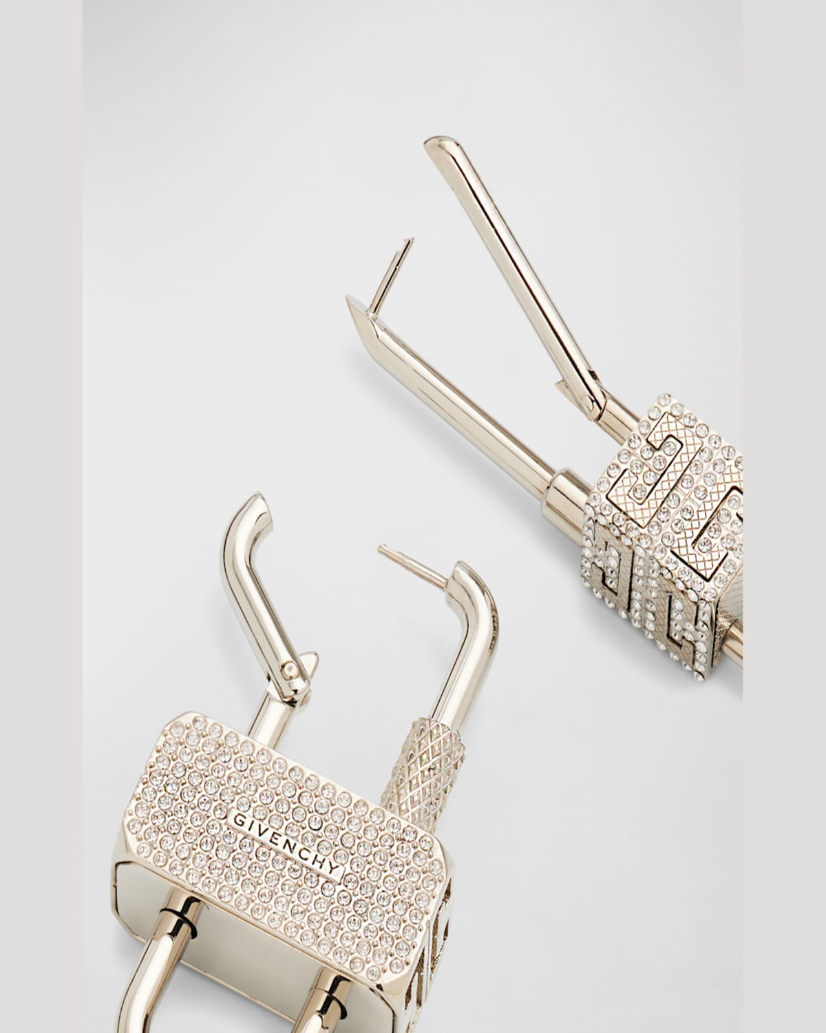 Givenchy Asymmetrical Crystal Pavé Lock Earrings - Silver