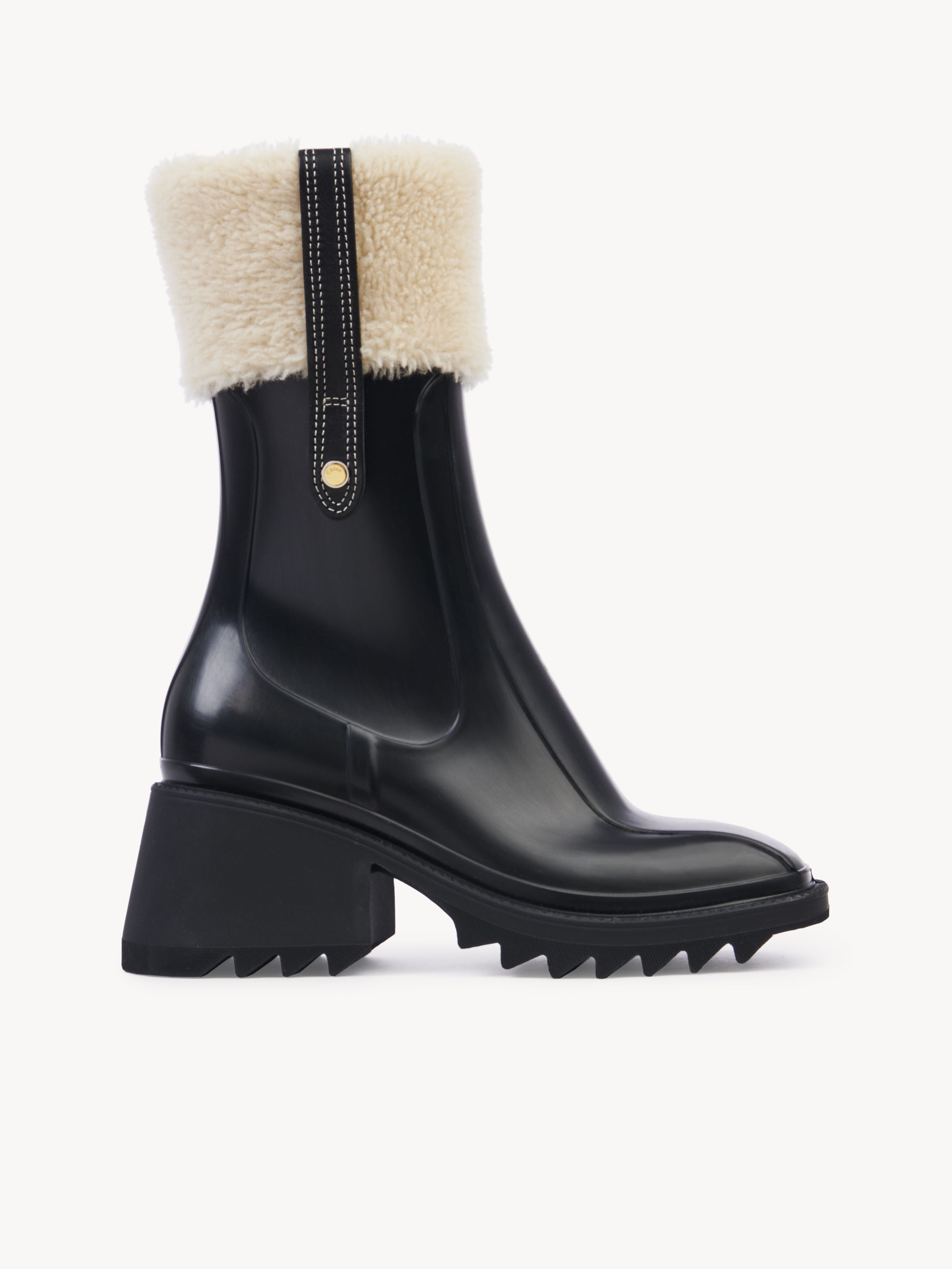 Chloé Betty Shearlingtrimmed Rubber Ankle Boots Black Editorialist