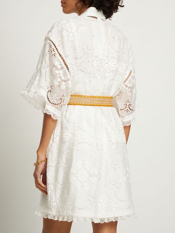 Zimmermann Laurel Lace Mini Shirt Dress In White - 40% Off | Editorialist