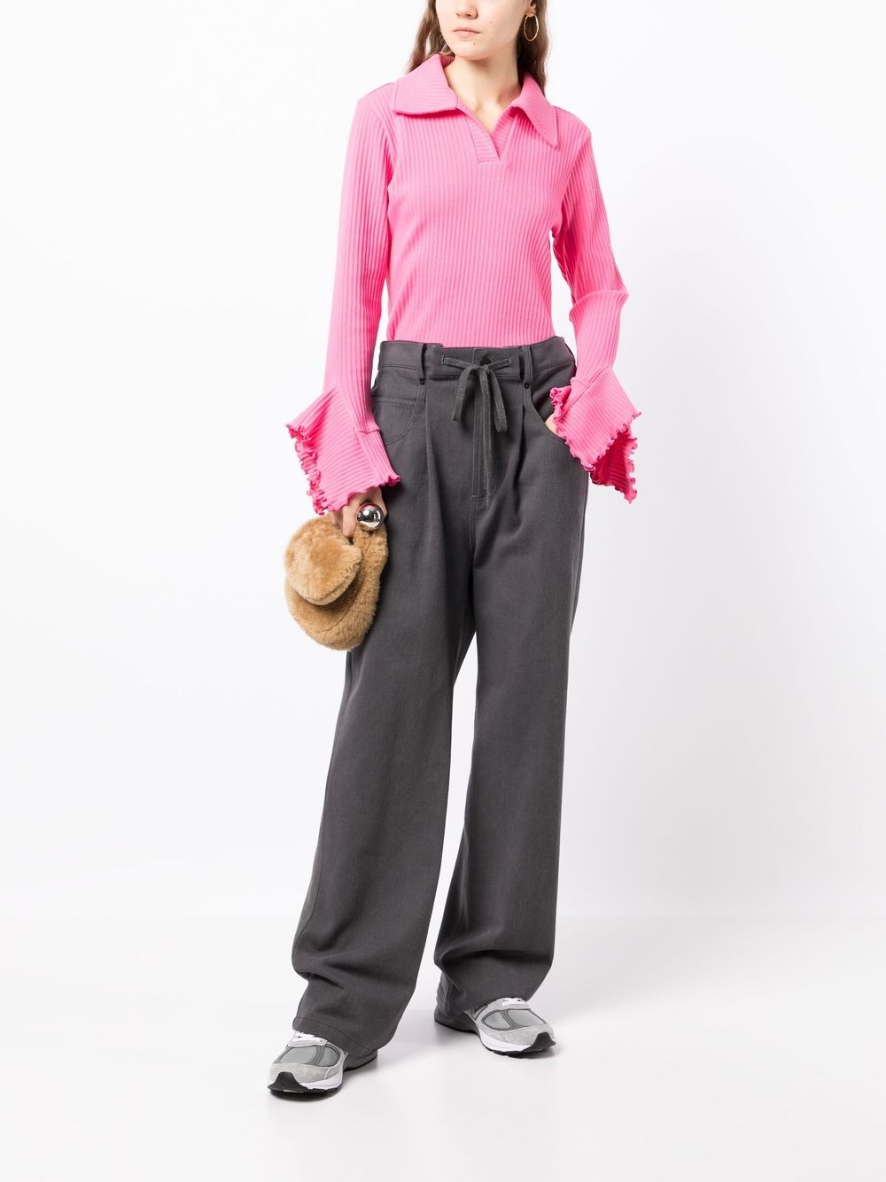 GOEN.J Goen.J Ribbed Ruffle-Trim Polo Top