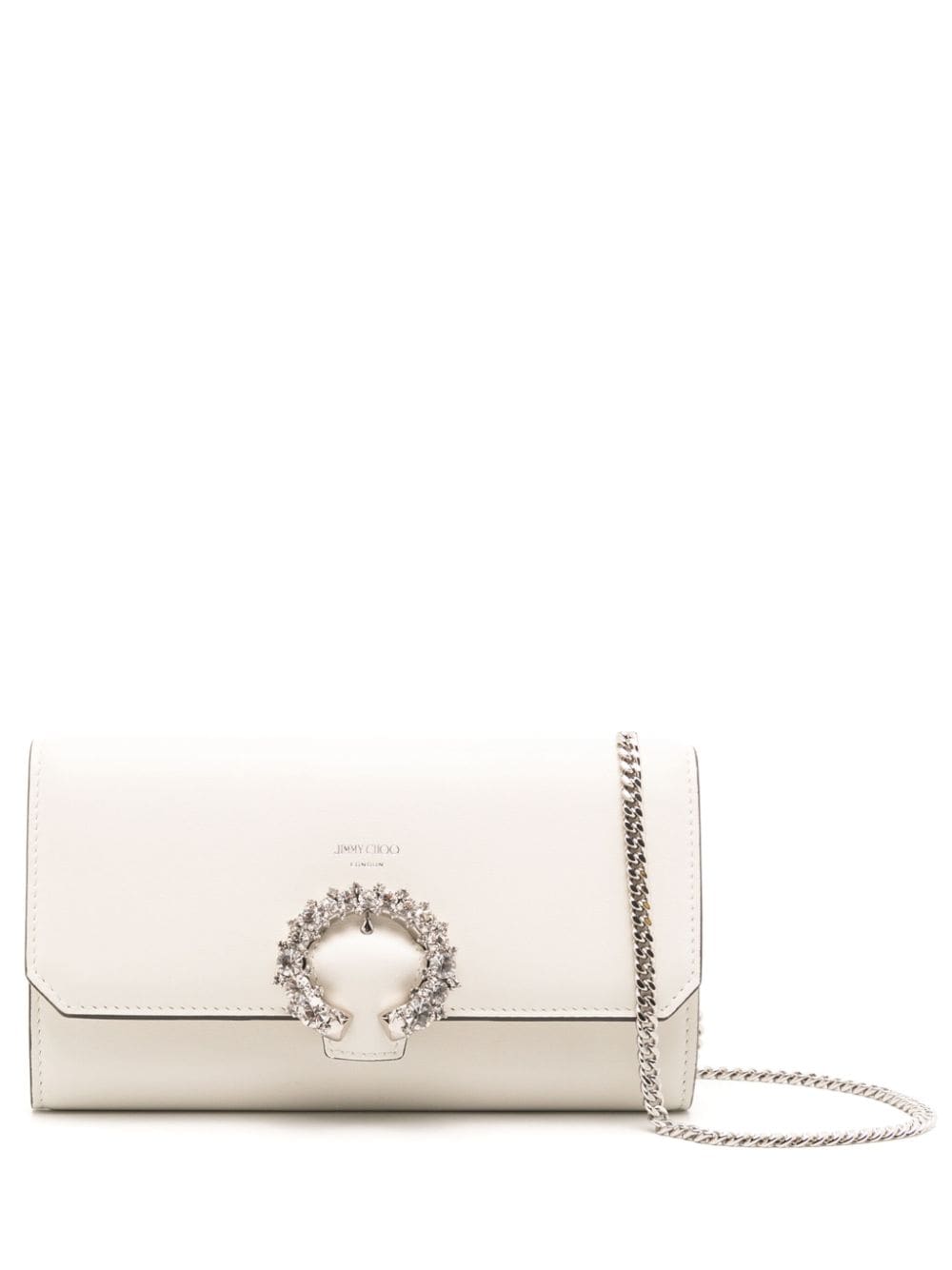 Jimmy Choo Crystal-Buckle Clutch Bag - White | Editorialist