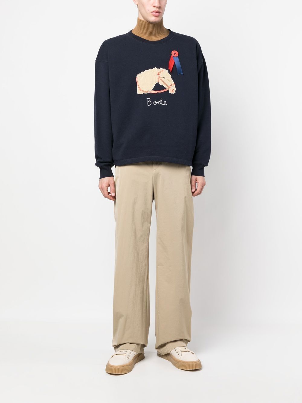 Bode Pony Appliqué Rosette Detail Sweatshirt - Blue | Editorialist