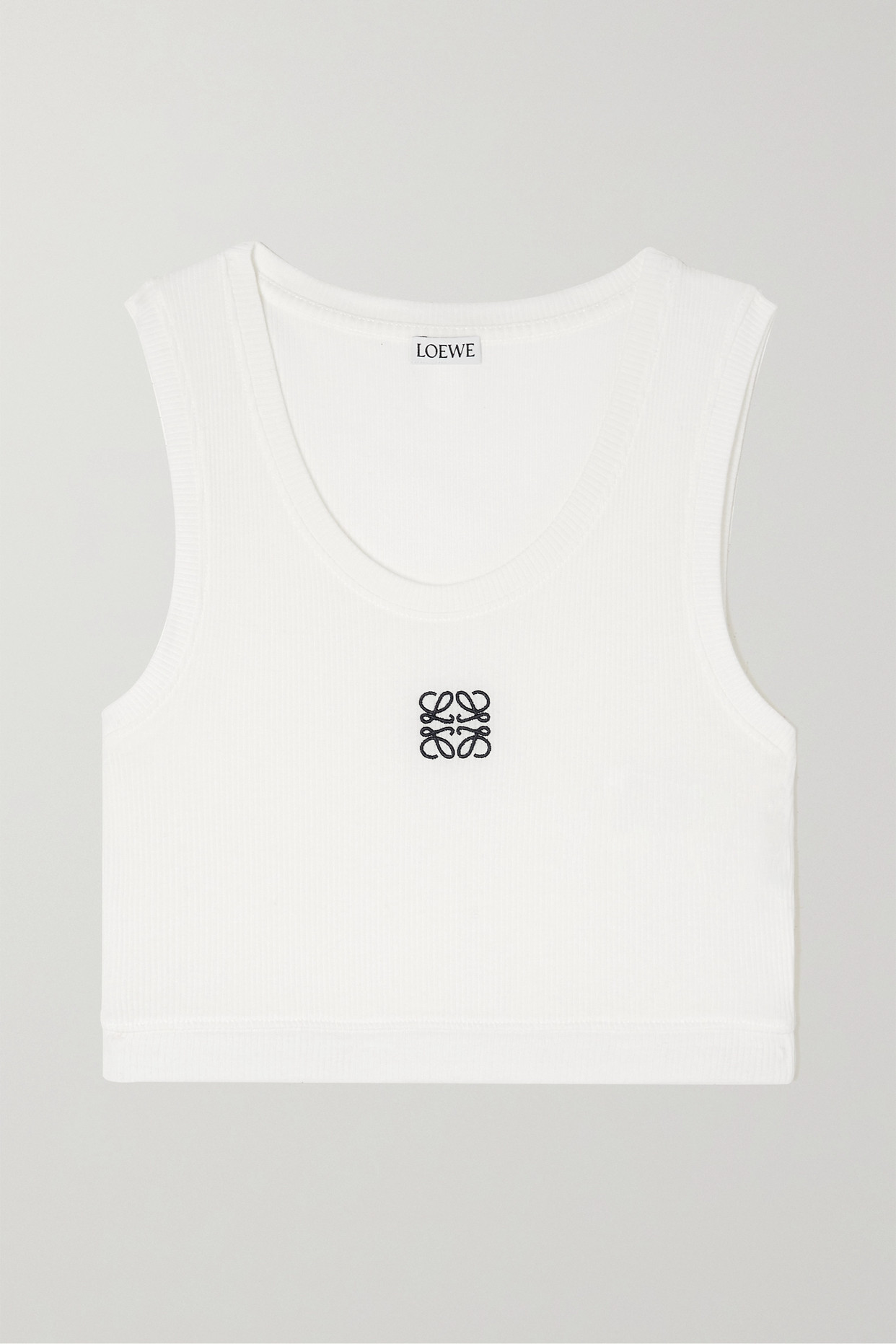 Loewe Cropped Embroidered Ribbed Tank In White - 50% Off