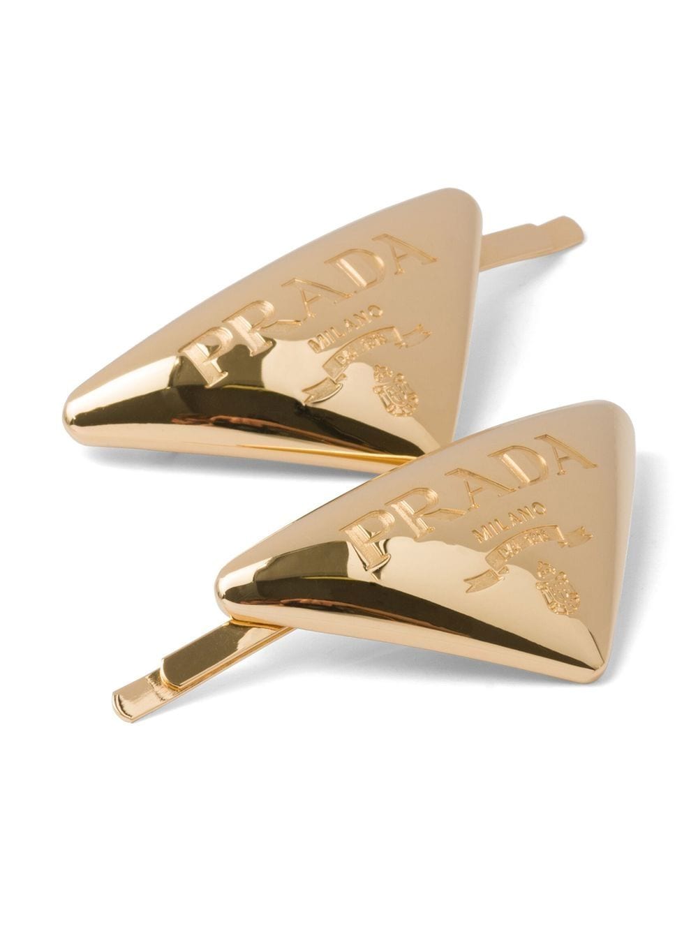 Prada Triangle-Logo Hair Clips - Gold | Editorialist