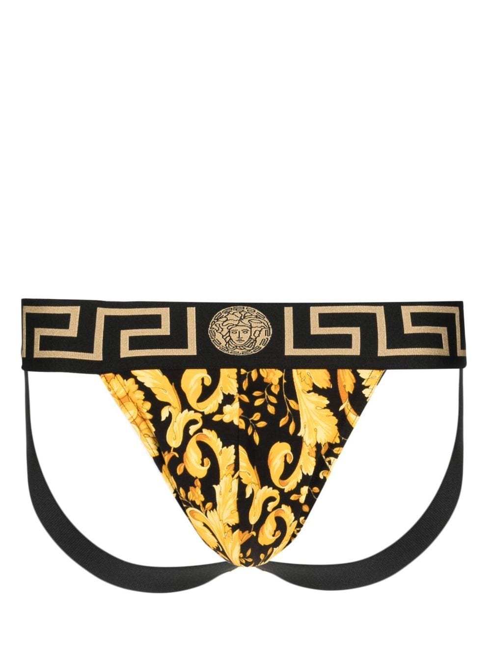 Versace Barocco-Print Cotton Jockstrap In Gold 33% Off