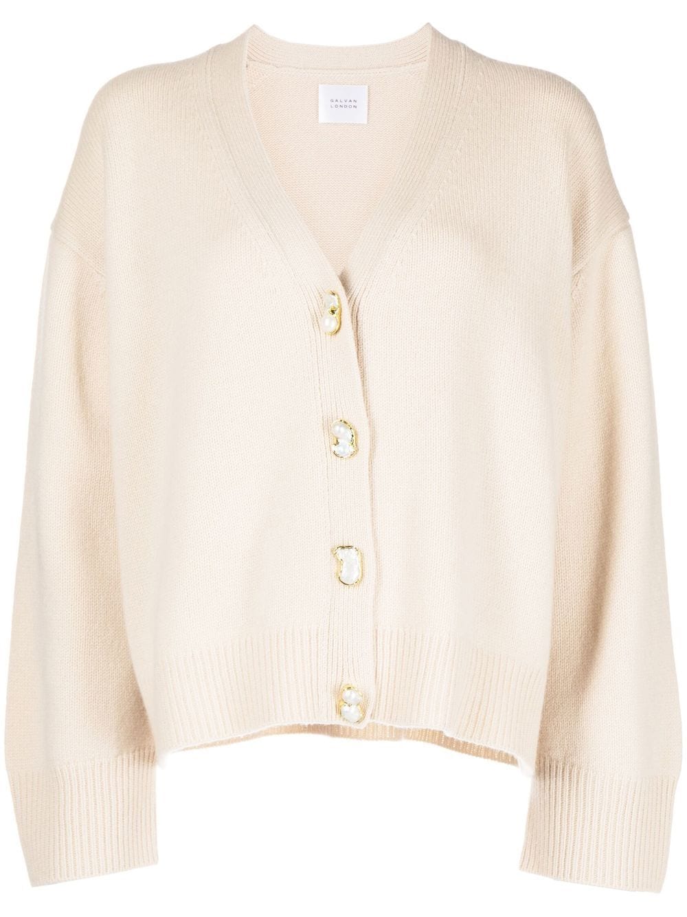 Galvan V-Neck Pear-Buttons Cardigan In Neutrals - 66% Off