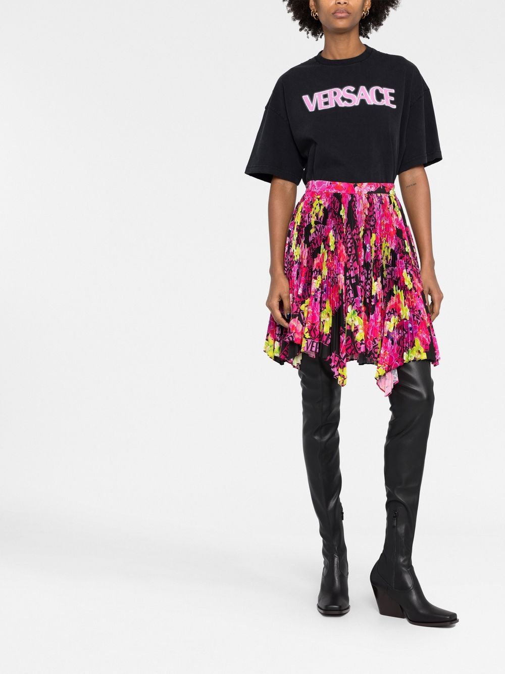 VERSACE Versace Logo-Print Pleated Skirt