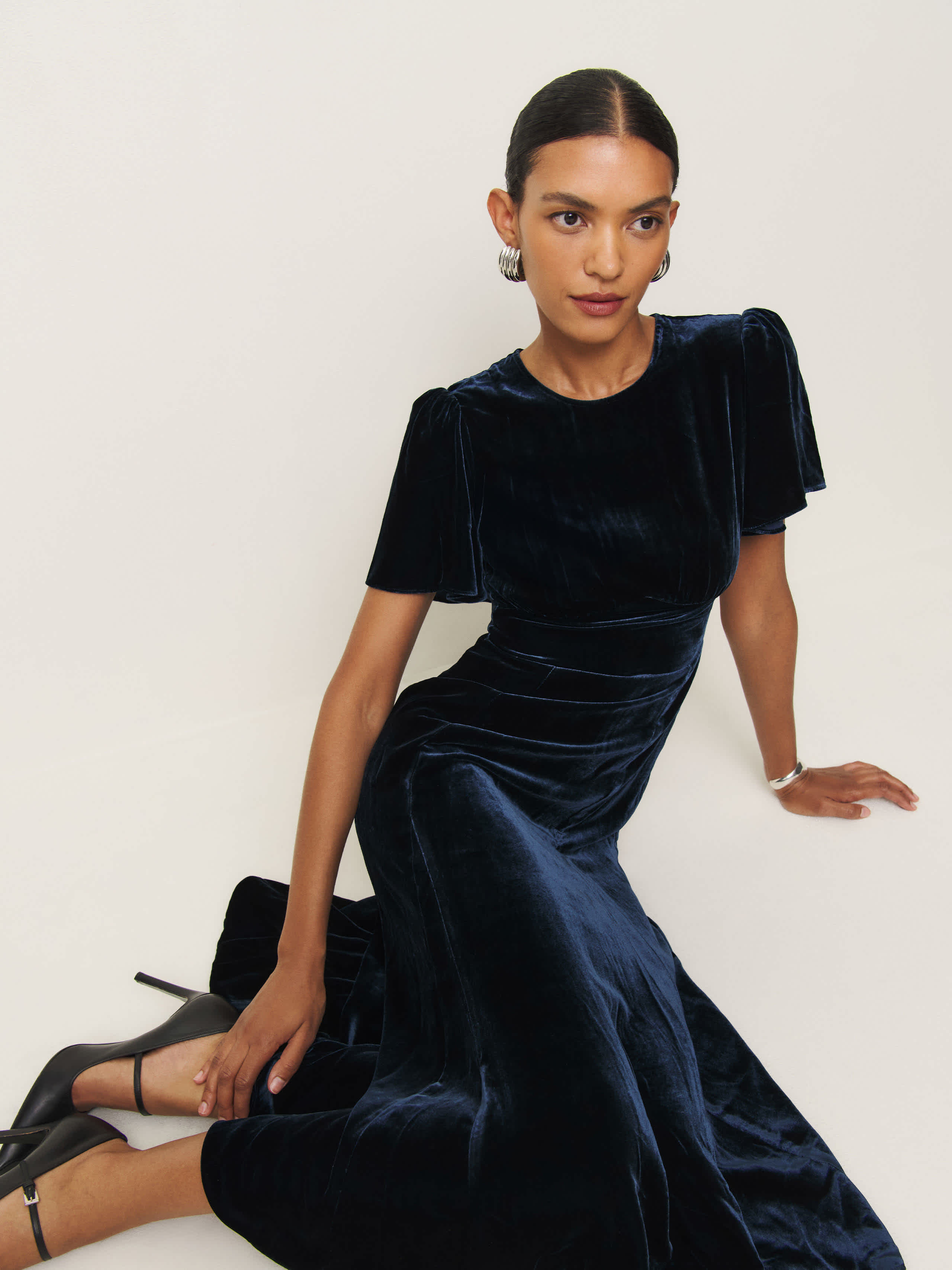Reformation Quinne Velvet Dress Forest Editorialist