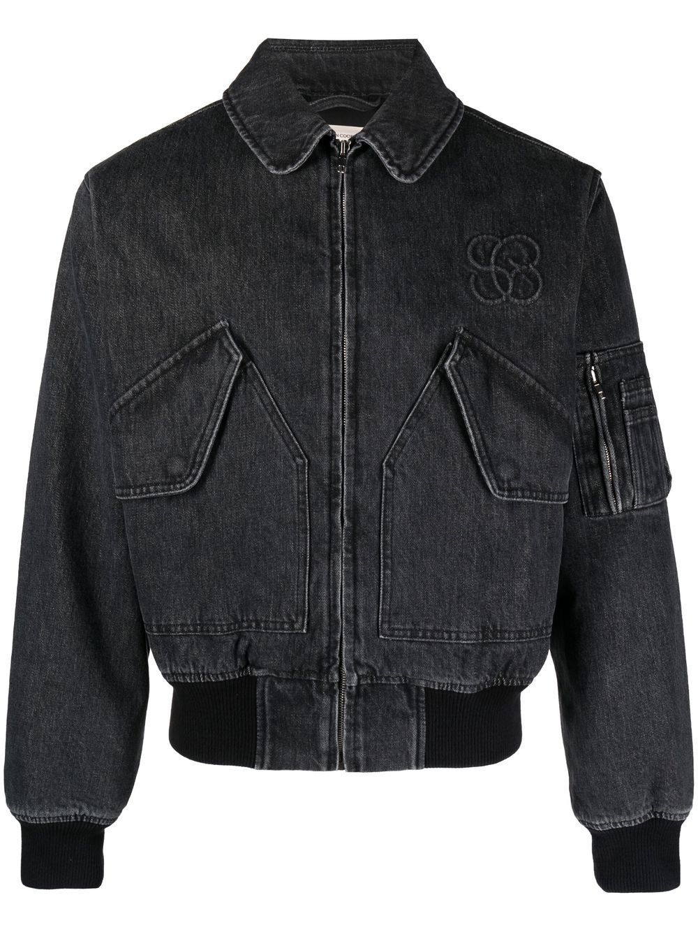 Stefan Cooke Monogram Denim Bomber Jacket In Black - 56% Off