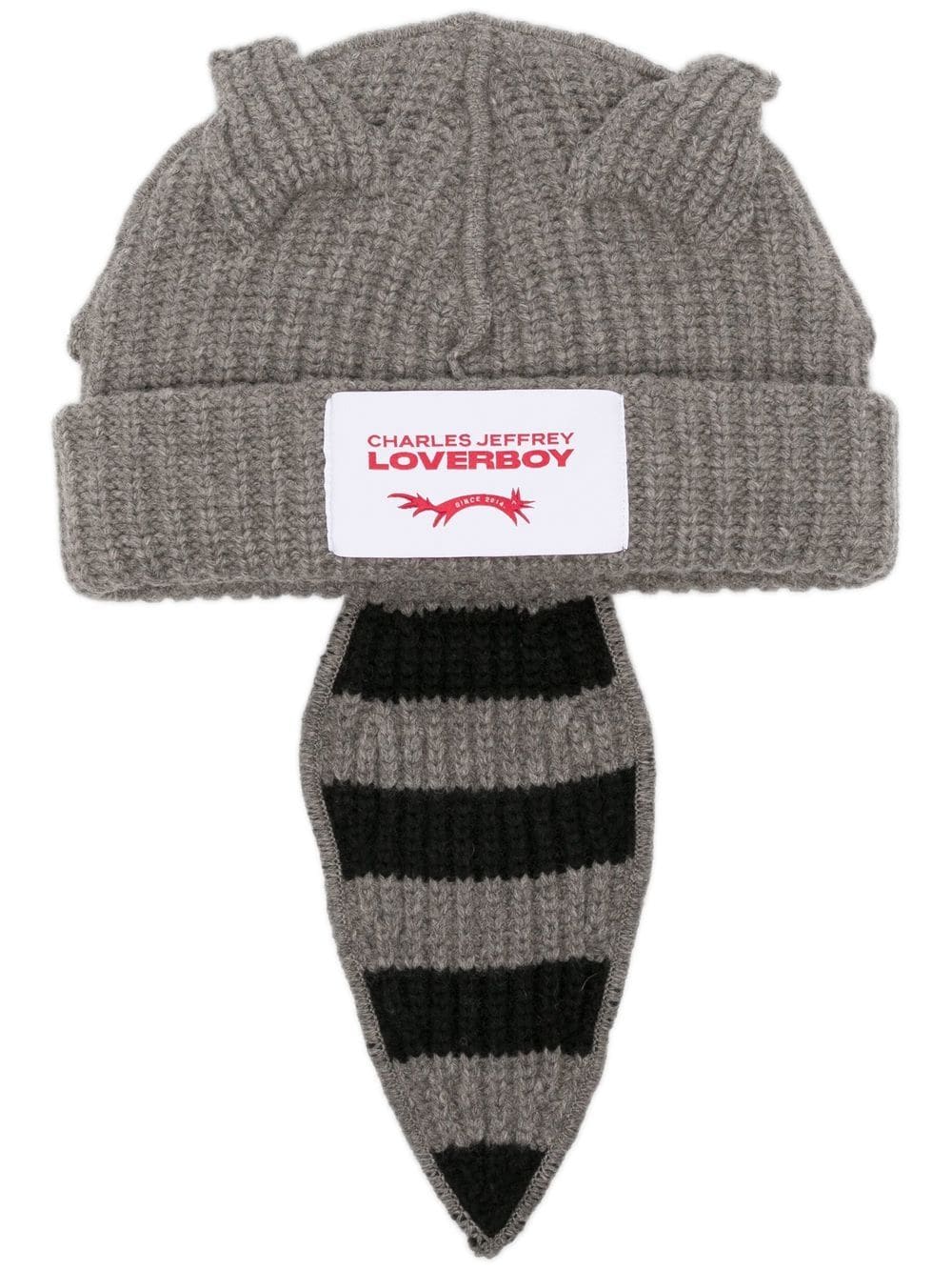 Charles Jeffrey Knitted Raccoon-Tail Beanie Hat - Grey | Editorialist