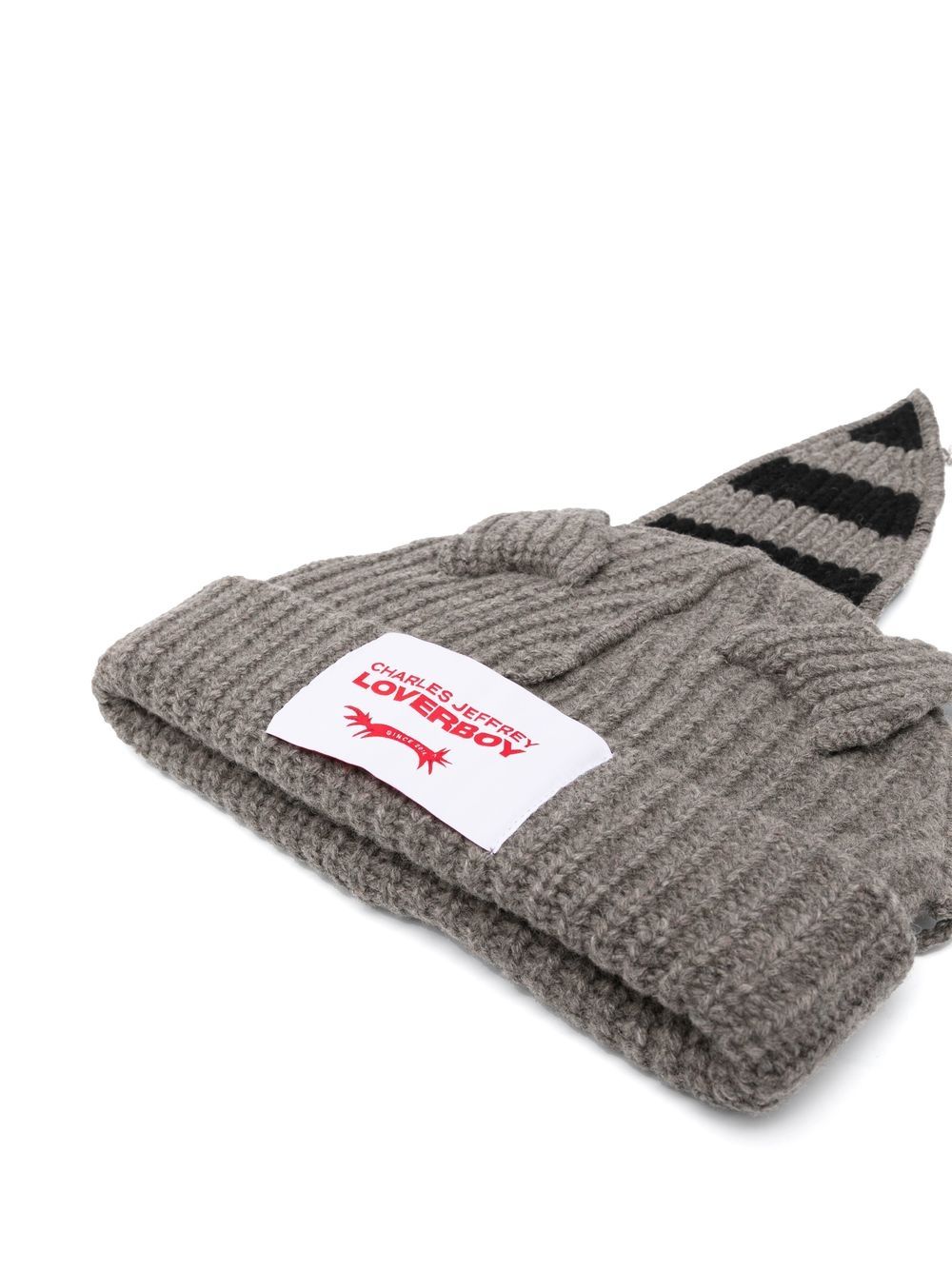 Charles Jeffrey Knitted Raccoon-Tail Beanie Hat - Grey | Editorialist