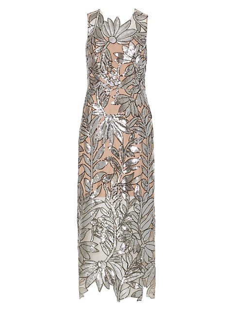 Milly Kinsley Sequined Lace Midi-Dress Size In Silver 55% Off