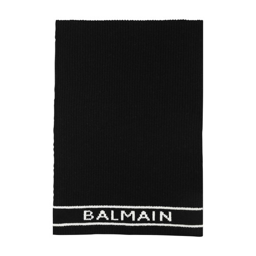 Balmain Wool Scarf With Logo In Noir_blanc 40% Off Editorialist