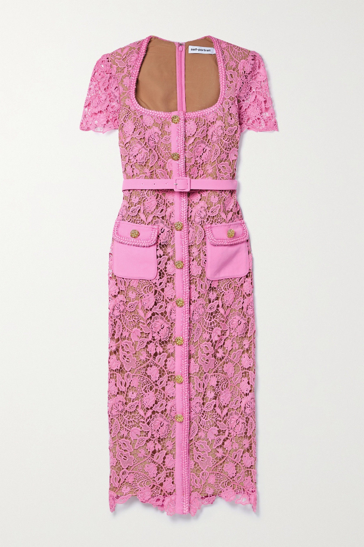 knee length dresses for ladies Pink Guipure Lace Midi Dress – self-portrait main image 0
