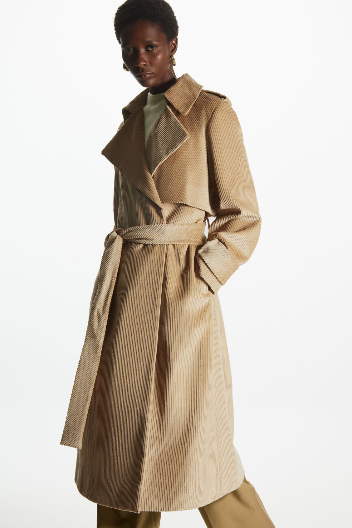 Cos Relaxed-Fit Corduroy Trench Coat - Beige | Editorialist