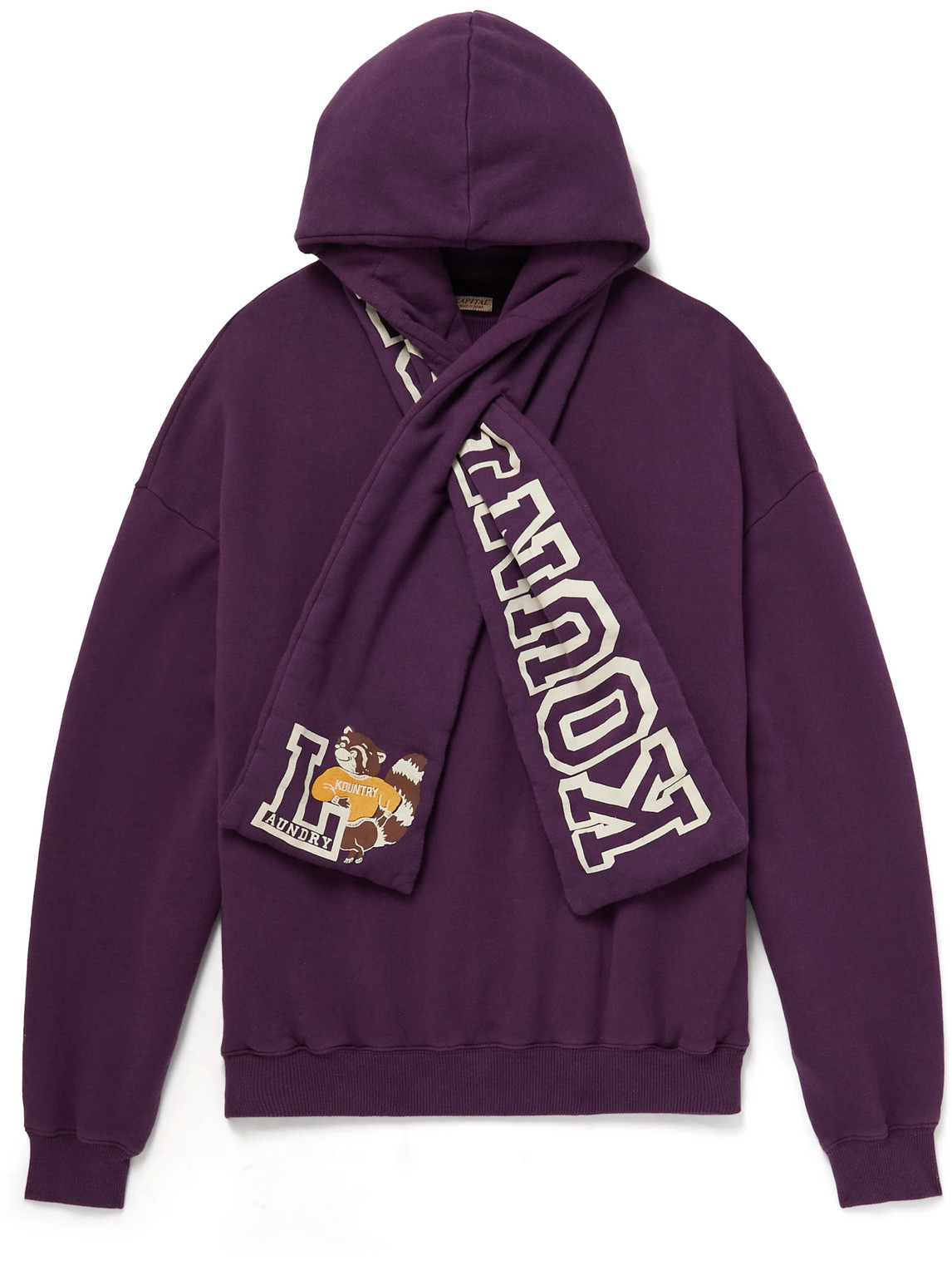 Kapital Scarf-Detail Logo-Print Cotton-Jersey Hoodie - Purple 