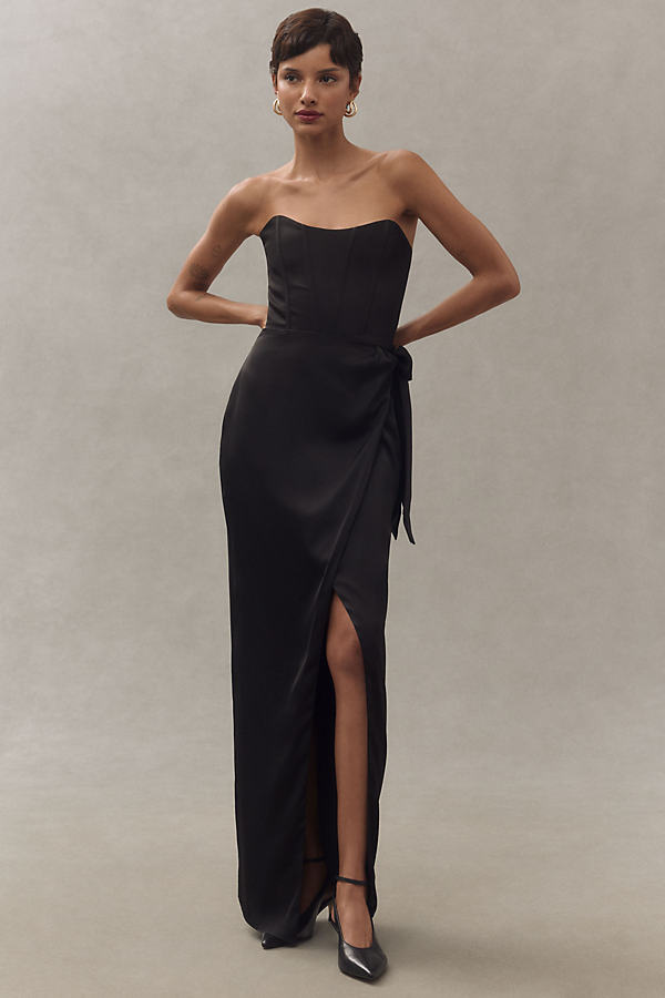 V. CHAPMAN June Corset Jacquard Front-Slit Gown
