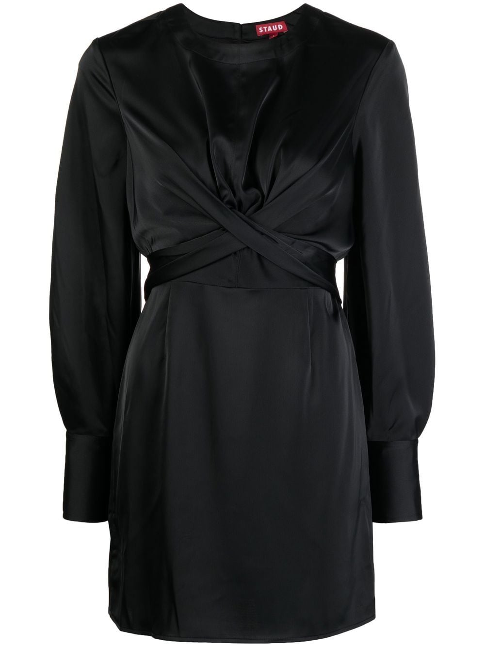 Staud Ilana Floral Appliqu Satin Mini Dress In Black | Editorialist