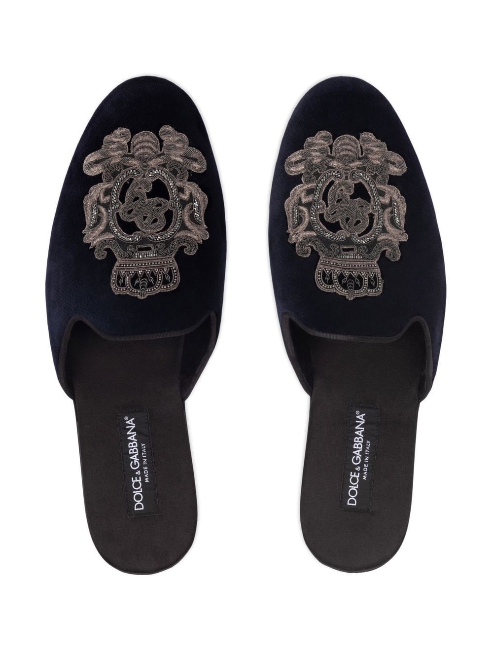 Dolce & Gabbana Embroidered Velvet Slippers - Black  display picture 3