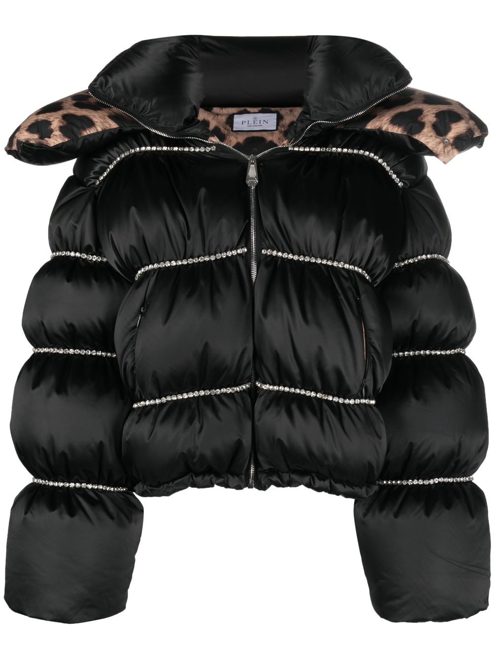 Farfetch Feather Padded Jacket Philipp Plein Flame Embellished