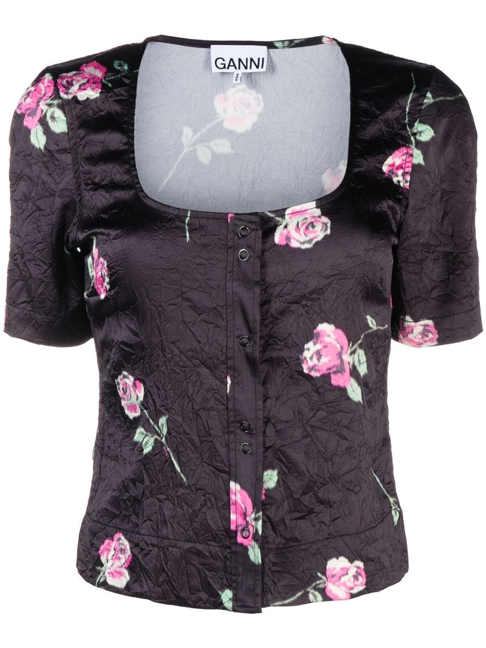 GANNI GANNI floral-print crinkled satin blouse