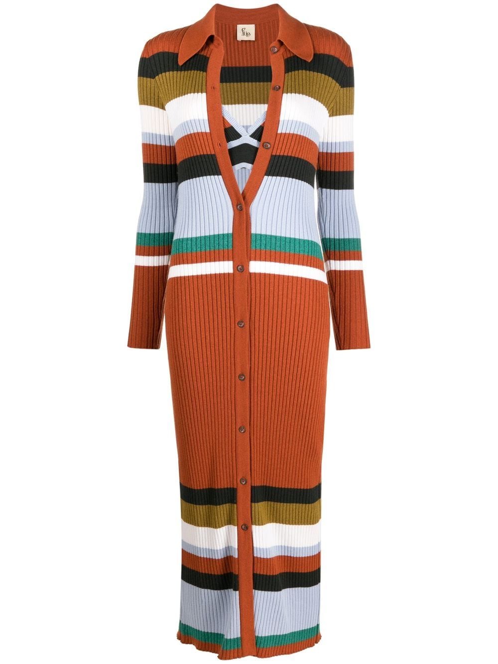 red and brown striped sweater dress Ava Striped Knitted Midi Sweater Dress (Stone/Red/Brown/Black) main image 1