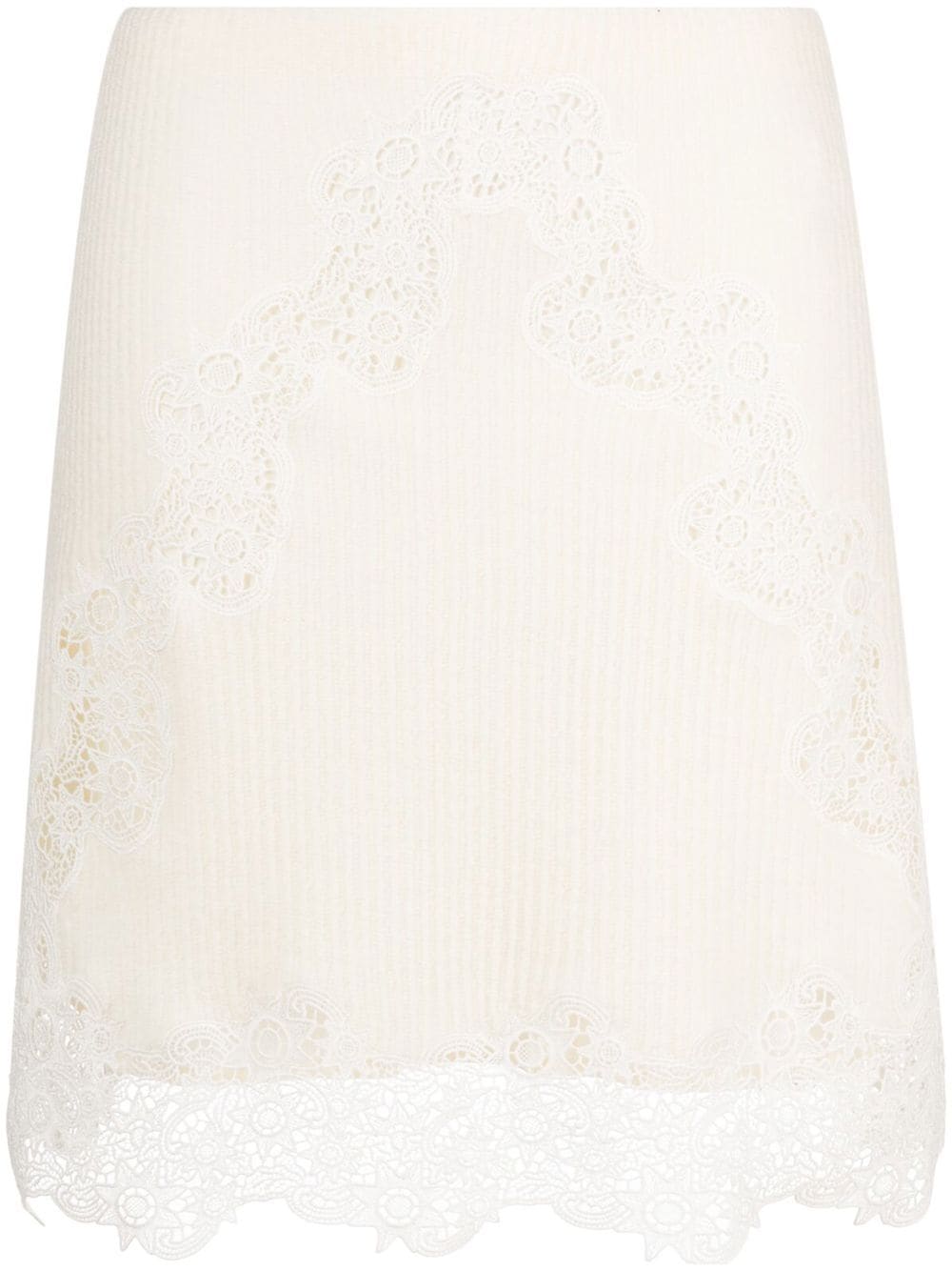CHLOÉ Chloé Ribbed-Knit Mini Skirt with Lace Trim