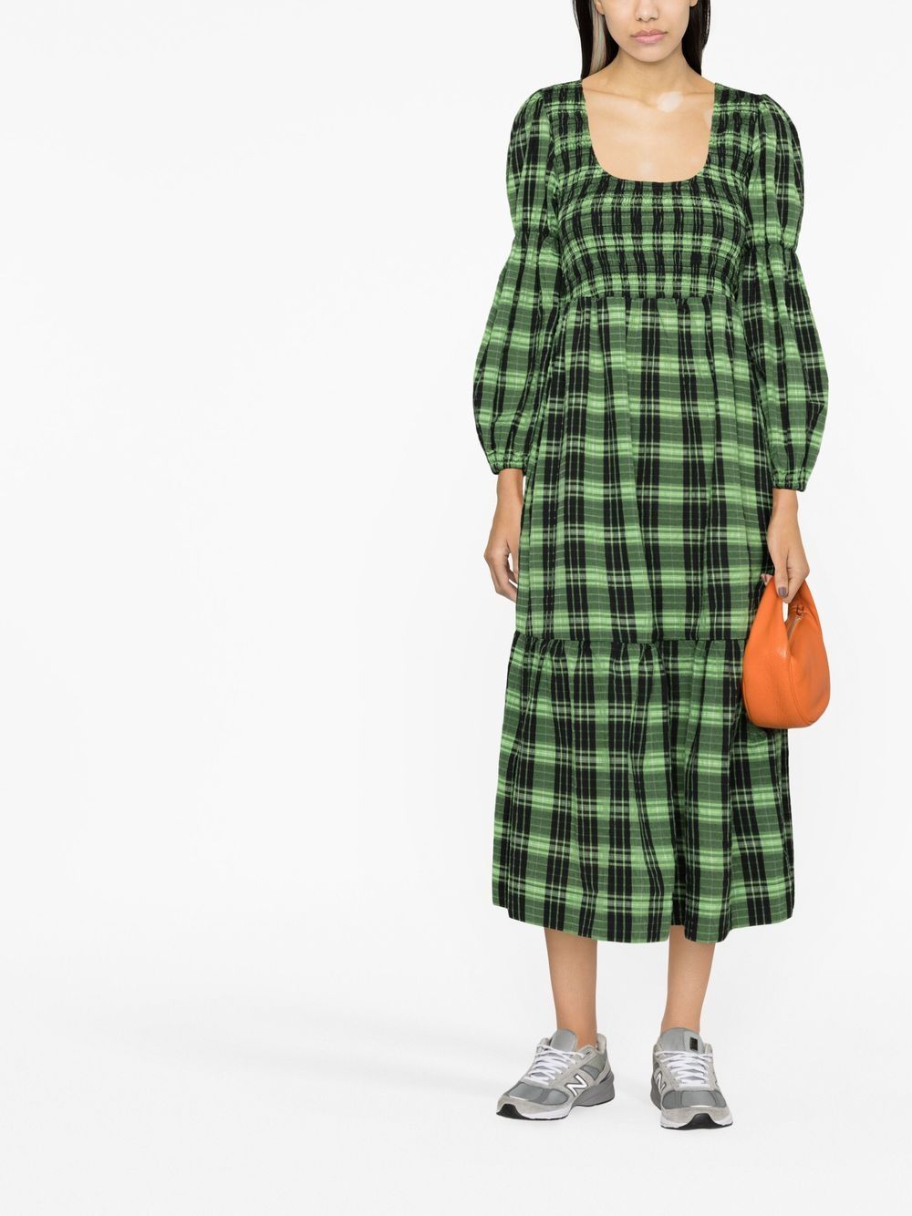 GANNI GANNI Seersucker Check Midi Dress