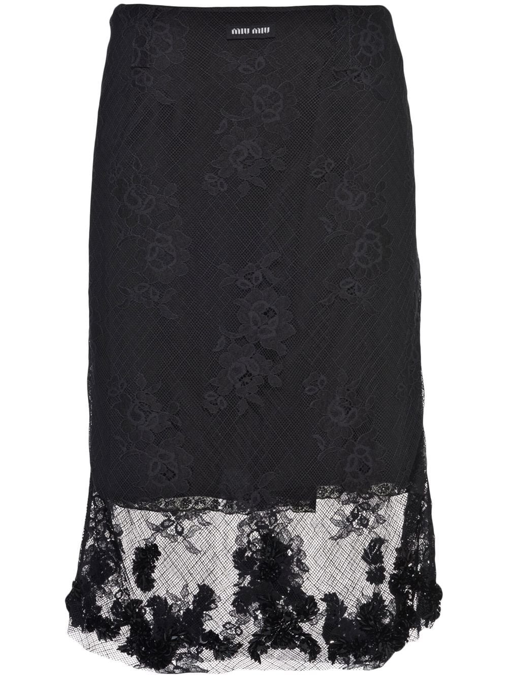 スカート MIU MIU Lace Skirt Miu Miu Floral-Lace Detail Midi Skirt - Black | Editorialist