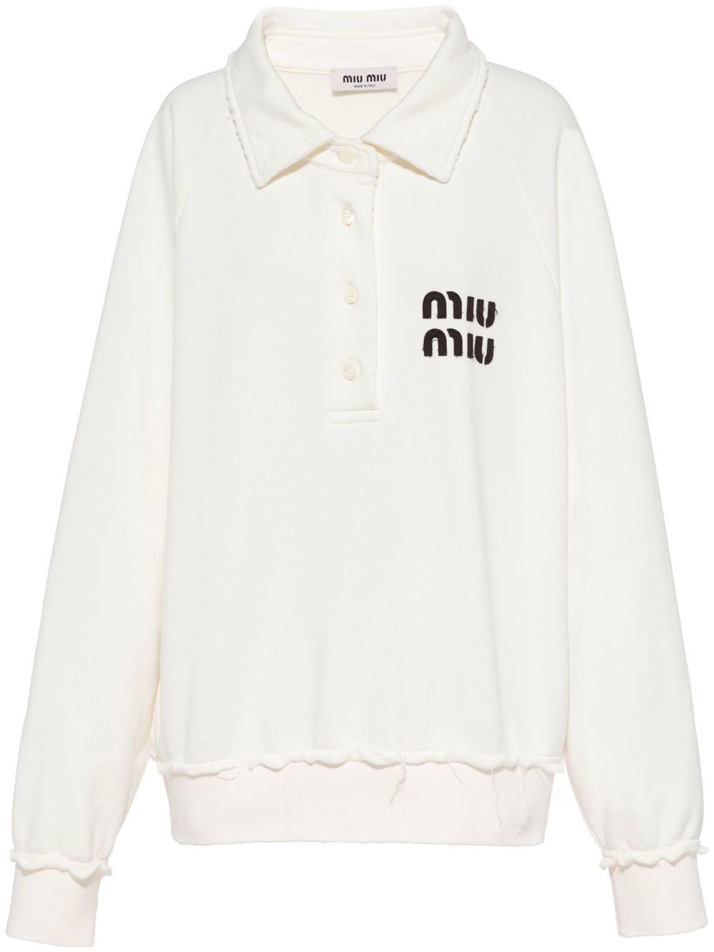 Miu Miu Logo-Patch Polo Sweatshirt - White | Editorialist