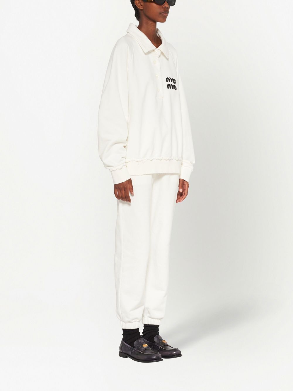 Miu Miu Logo-patch Polo Sweatshirt - White | Editorialist