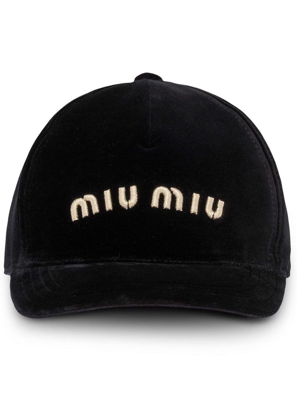 Miu Miu Ebroidered-Logo Velvet Baseball Cap - Black  display picture 2