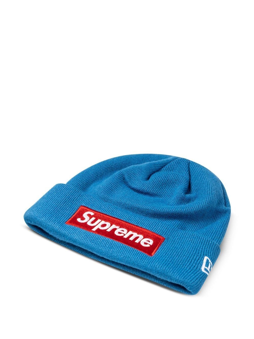 Supreme New Era Box Logo Knitted Beanie - Blue | Editorialist