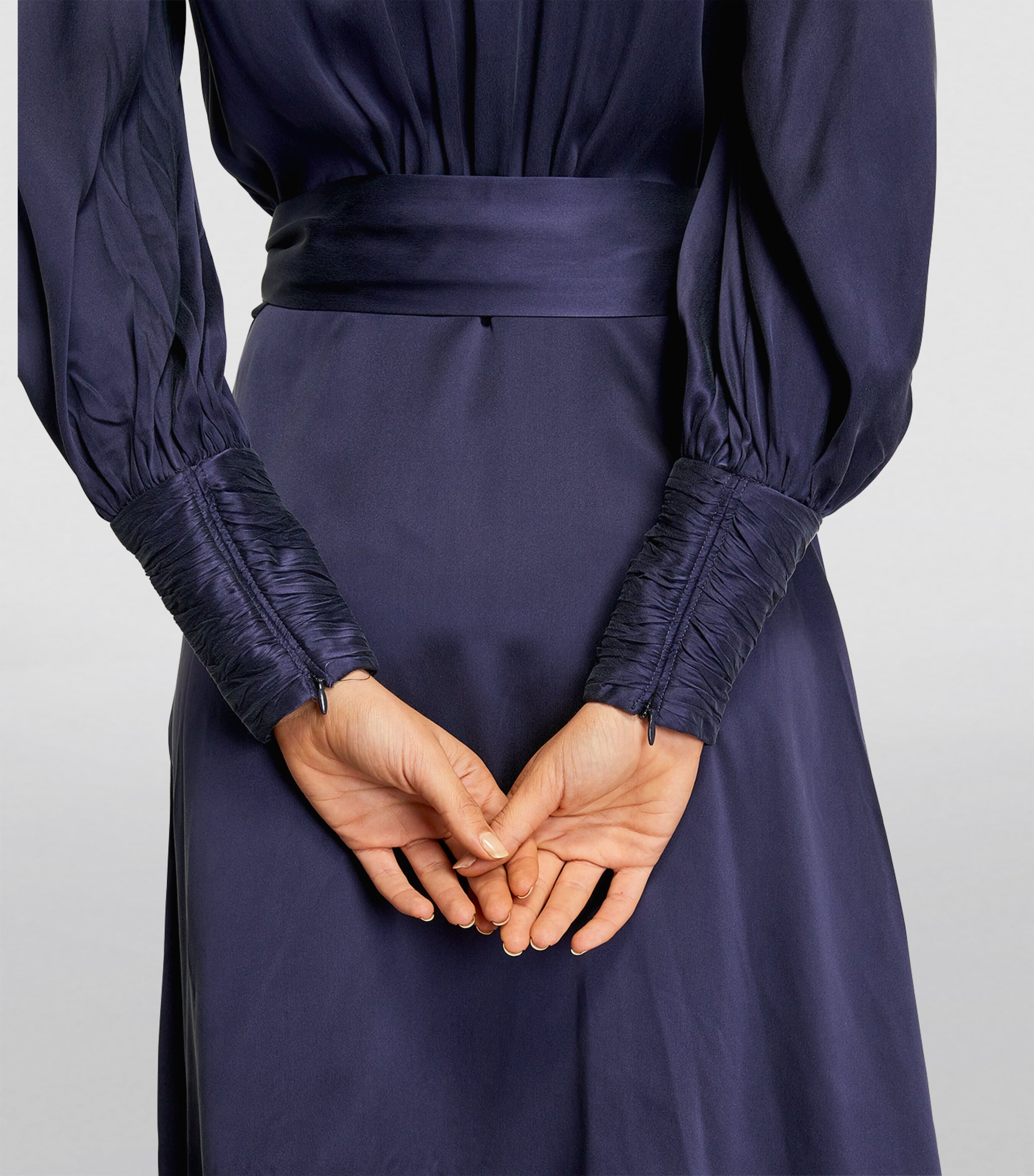 zimmermann silk navy dress Zimmermann Silk Wrap Midi Dress in Navy