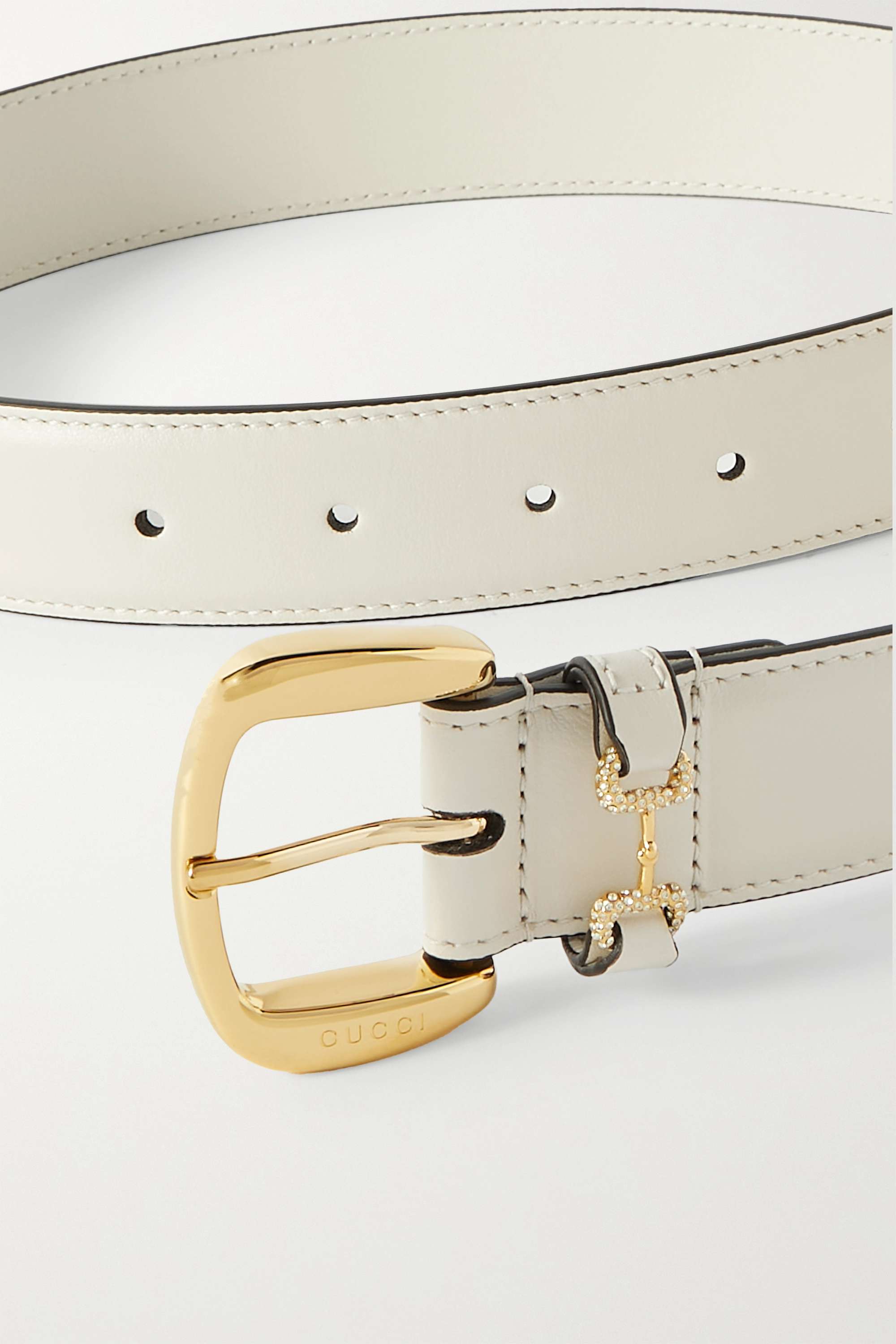 Crystal-Embellished White Women\'s Belt with Gold Accents bianco-sparkling-crystal-  main image 3