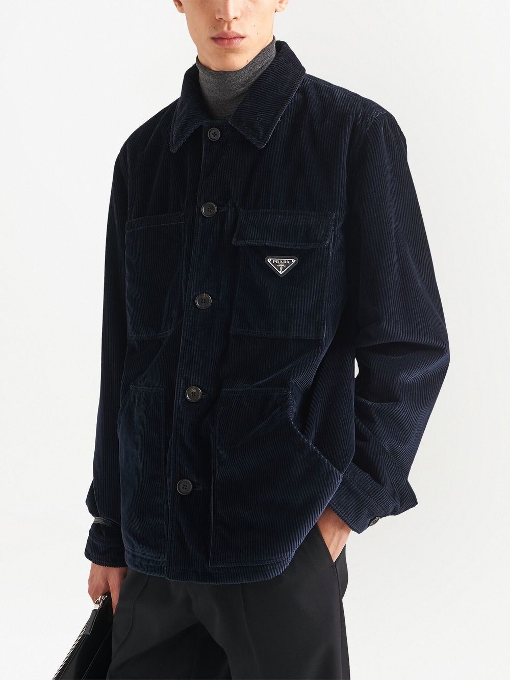 Prada Corduroy Shirt Jacket - Blue | Editorialist