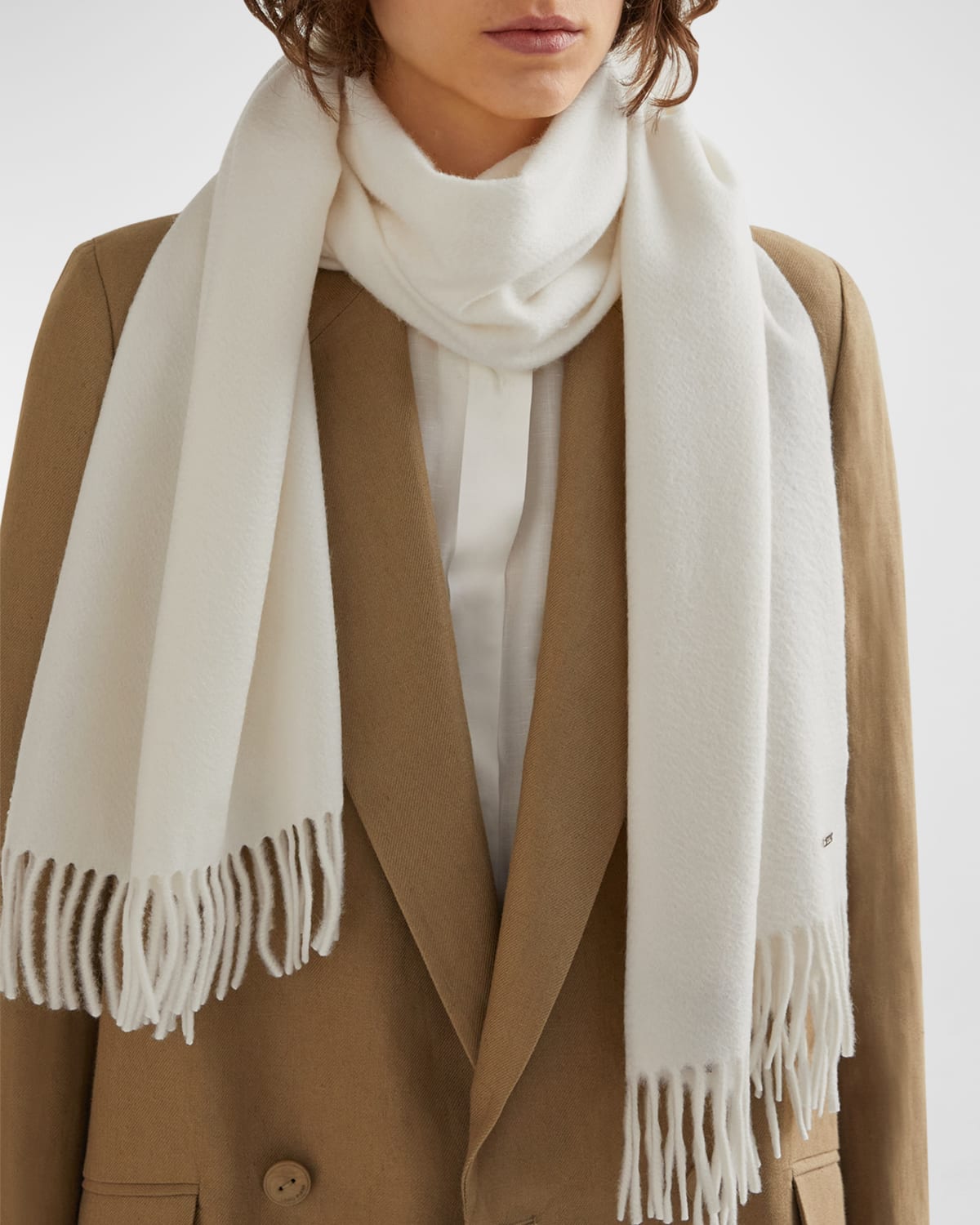 Loro Piana Cashmere Sciarpa Grande Fringe-Trim Scarf Gold
