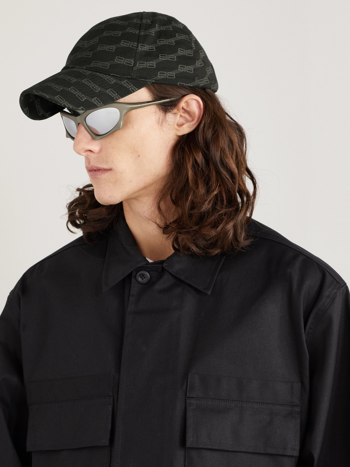 Balenciaga Monogrammed Cotton-Canvas Baseball Cap In Black - 30