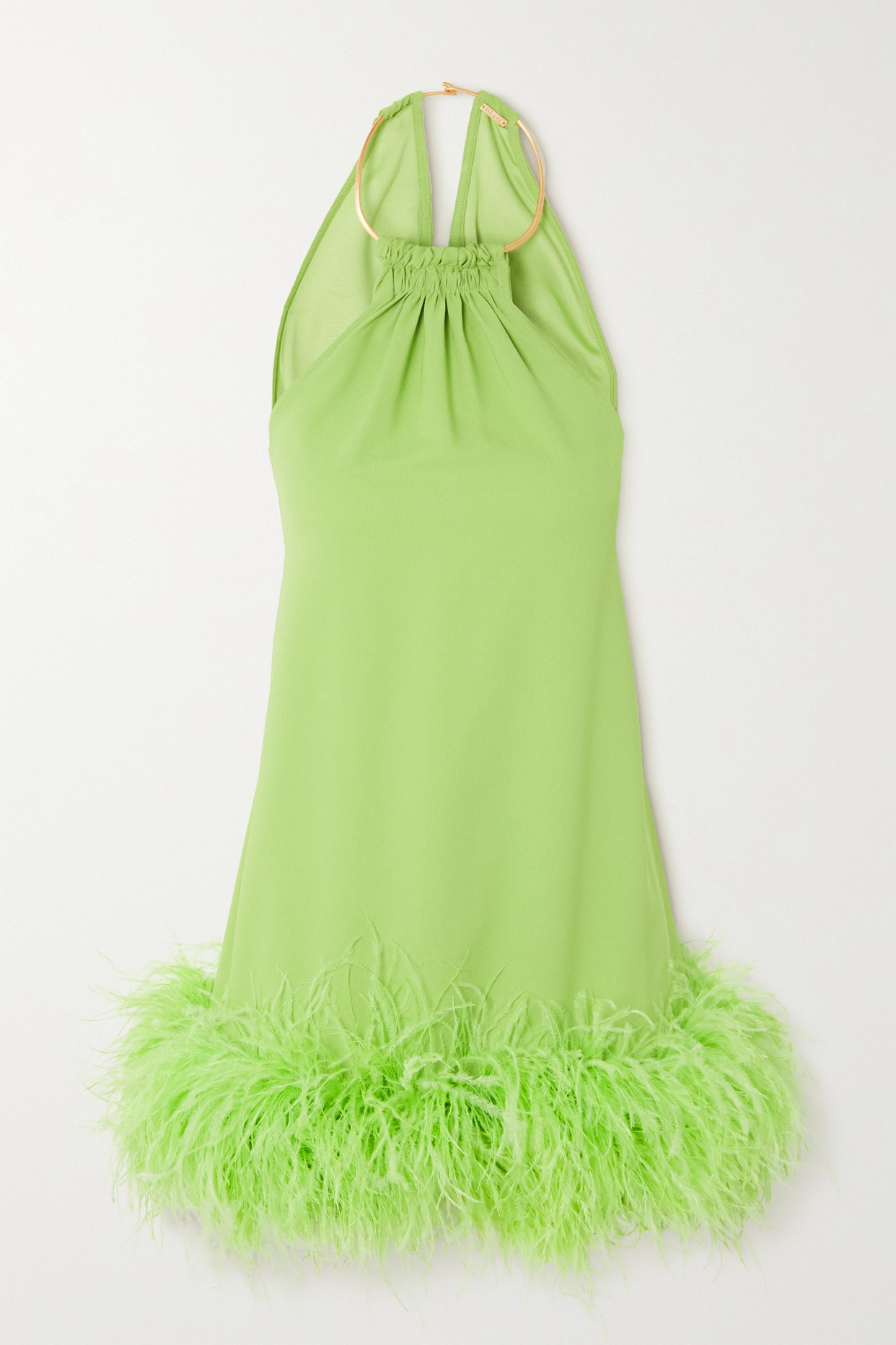 green feather trim dress Luxury Sage Green Princess Dress with Feather Details J899 – DreamyVow main image 0