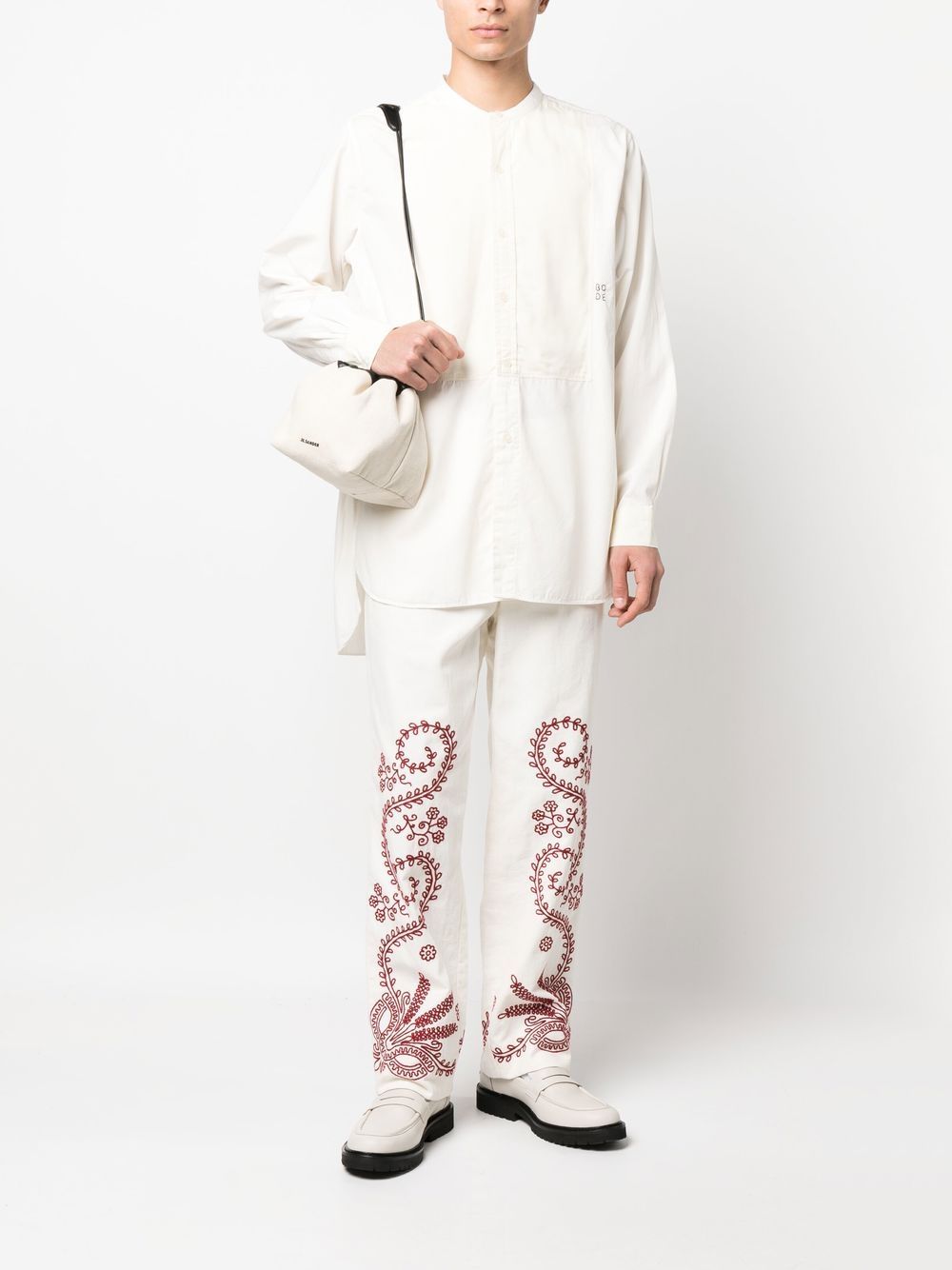 BODE logo-embroidered collarless shirt