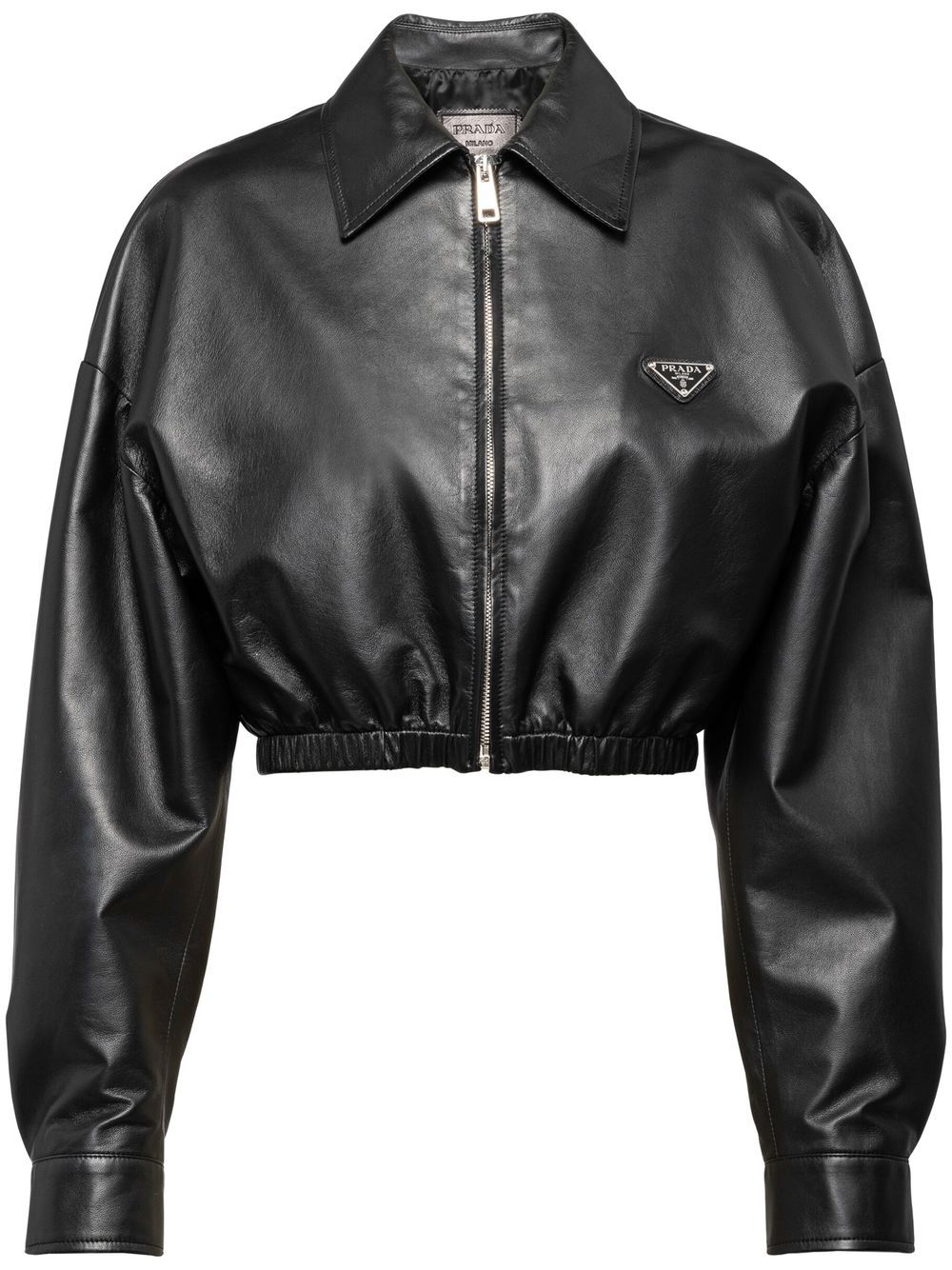 Prada Cropped Leather Jacket - Black | Editorialist