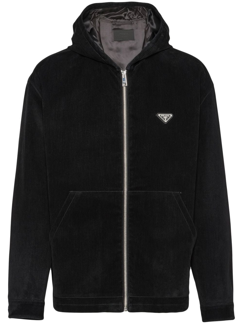 Prada Triangle-Logo Velvet Blouson Jacket - Black | Editorialist