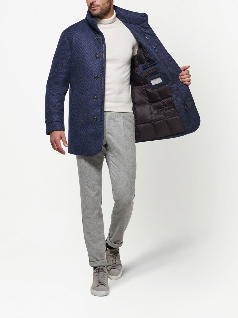 NORWEGIAN WOOL Norwegian Wool Down-Lined Herringbone Coat
