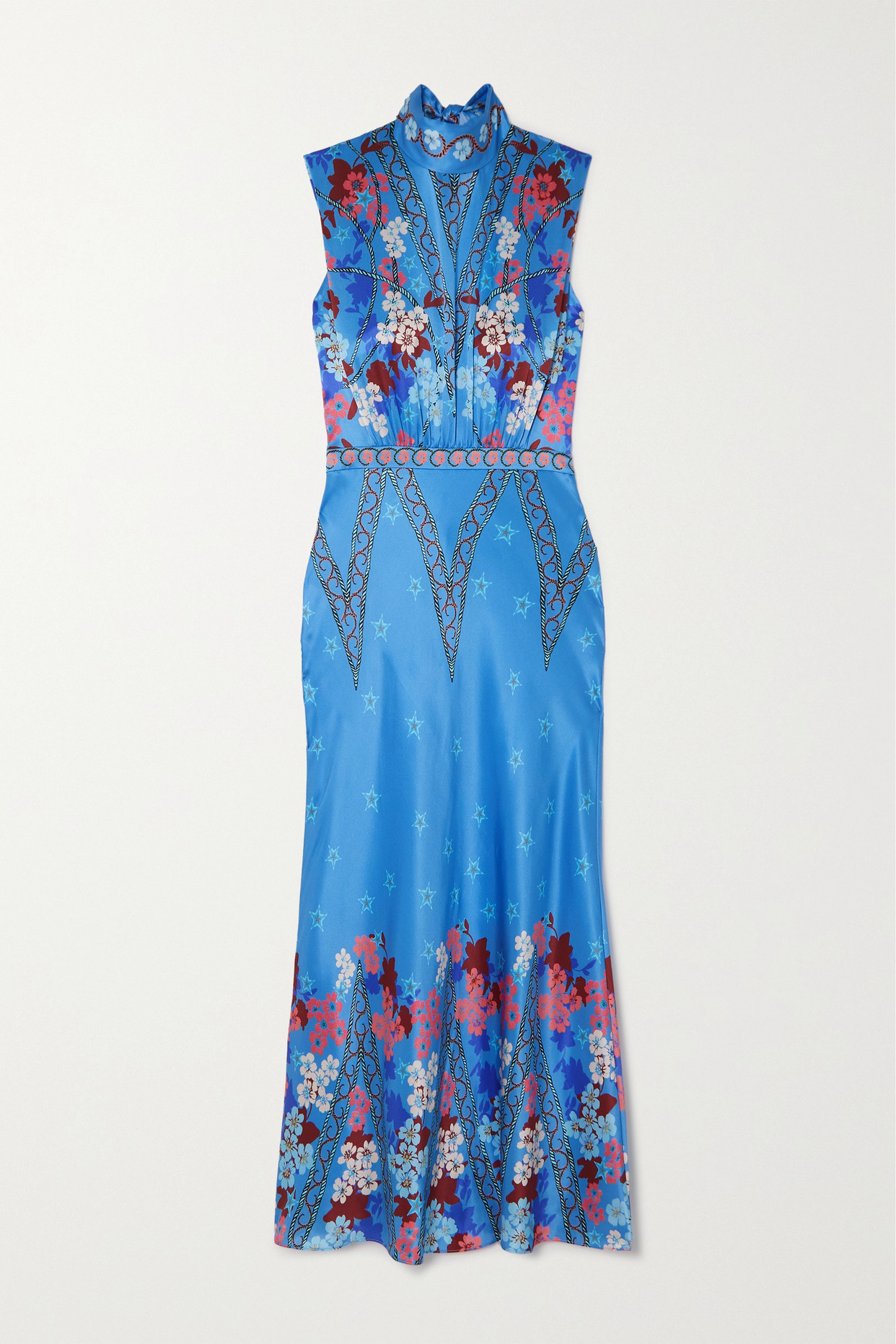 Saloni Fleur Printed Silk-Satin Midi Dress In Blue - 30% Off | Editorialist Saloni Fleur Printed Silk-Satin Midi Dress In Blue - 30% Off | Editorialist