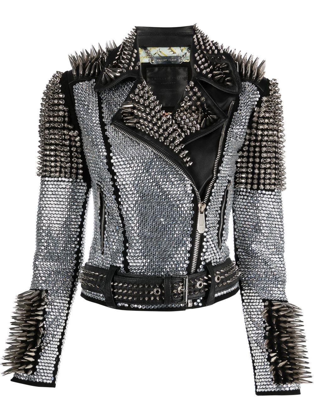 Philipp Plein Crystal-Studded Biker Jacket In Black - 40% Off 